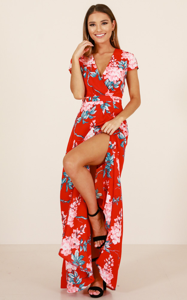 New Romance Maxi Dress In Red Floral Showpo