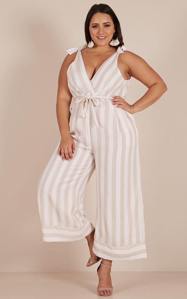 Love Triangle Jumpsuit In Blush Stripe | Showpo